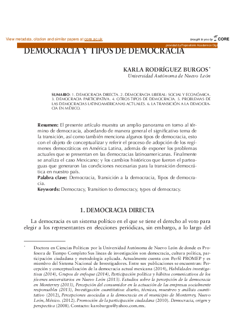 (PDF) Democracia y tipos de democracia