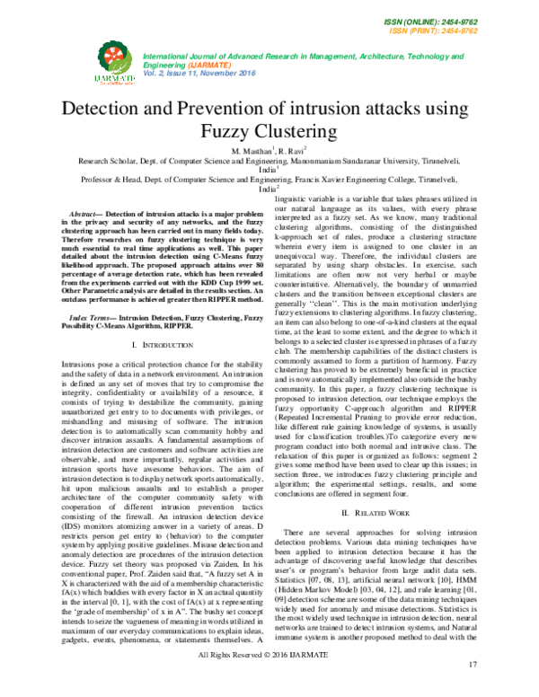 (PDF) Detection and Prevention of intrusion attacks using Fuzzy Clustering | Dr. Ravi Ramaraj ...