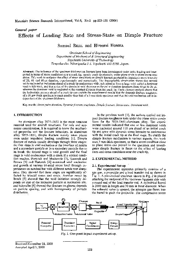 (PDF) Effects of Loading Rate and Stress-State on Dimple Fracture