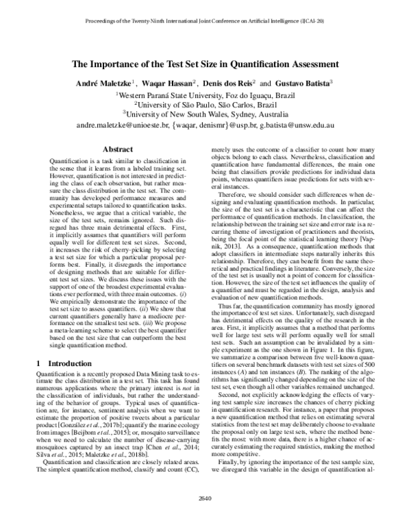 Pdf The Importance Of The Test Set Size In Quantification Assessment Waqar Hassan 