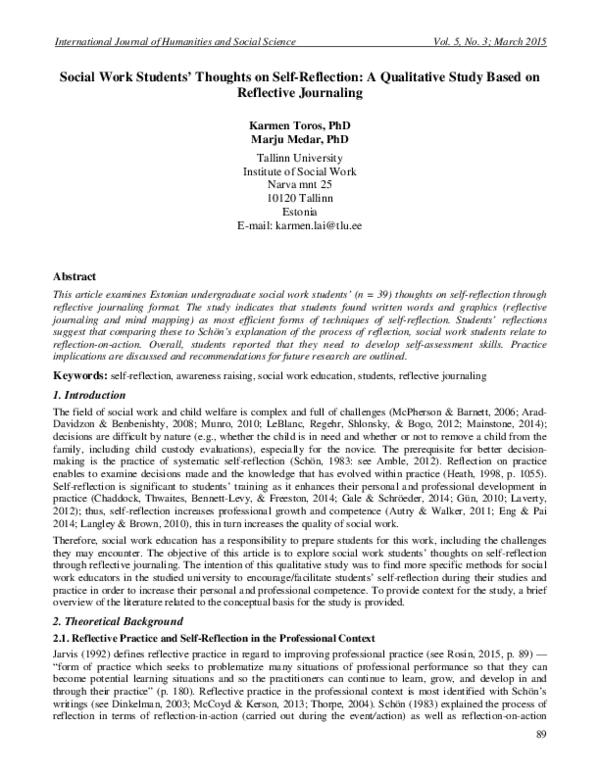 (PDF) Social Work Students' Thoughts on Self-Reflection: A Qualitative ...