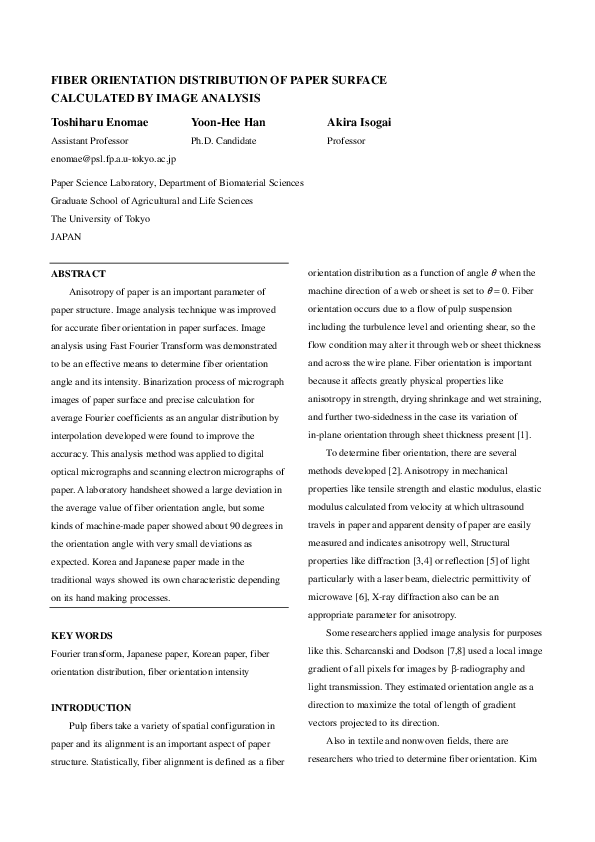 (PDF) Fiber Orientation Distribution of Paper Surface Calculated by ...