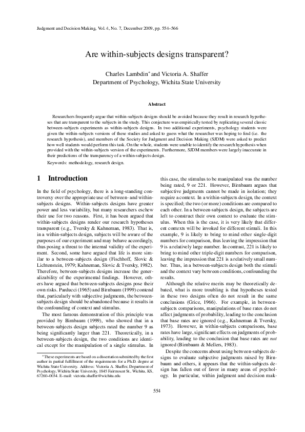 (PDF) Are Within-Subjects Designs "Transparent"?