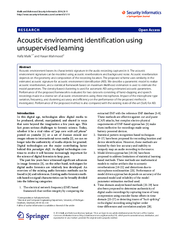 (PDF) Acoustic environment identification using unsupervised learning