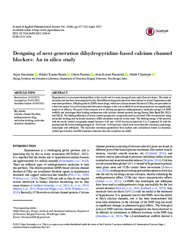 (PDF) Designing of next-generation dihydropyridine-based calcium ...