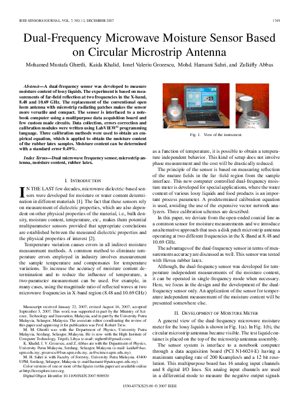 (PDF) Dual-Frequency Microwave Moisture Sensor Based on Circular ...