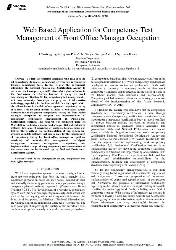 (PDF) Web Based Application for Competency Test Management of Front ...