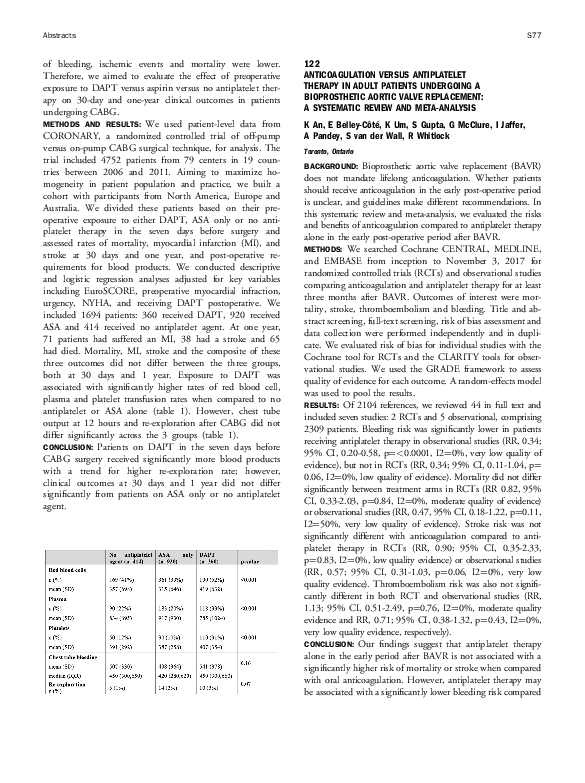 Pdf Anticoagulation Versus Antiplatelet Therapy In Adult Patients