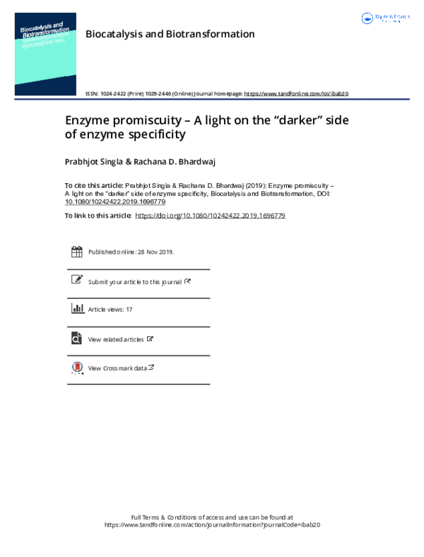 (PDF) Enzyme promiscuity – A light on the “darker” side of enzyme ...