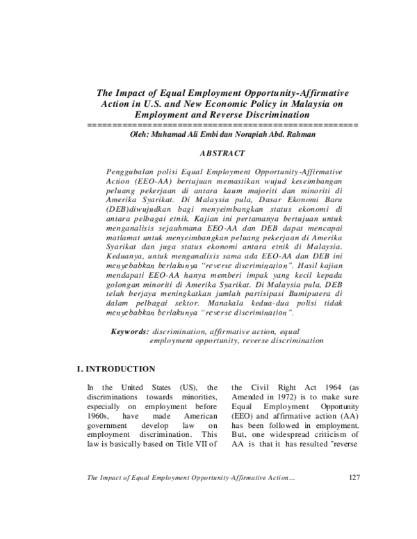 (PDF) The Impact of Equal Employment Opportunity-Affirmative Action in ...