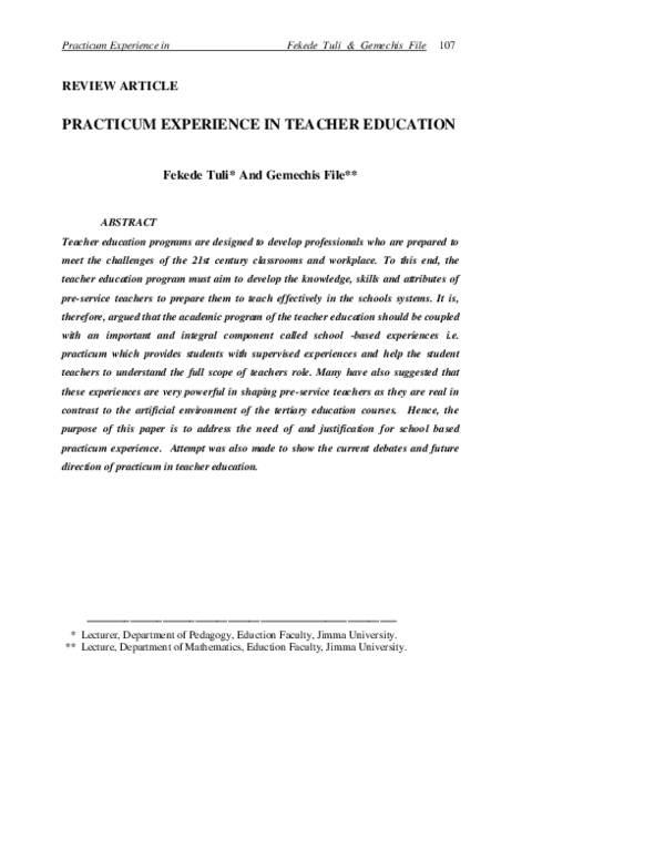(PDF) Practicum Experience In Teacher Education