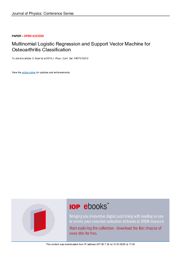 Pdf Multinomial Logistic Regression And Support Vector Machine For Osteoarthritis Classification 