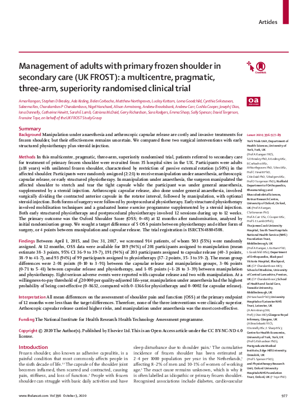 (PDF) Management of adults with primary frozen shoulder in secondary ...