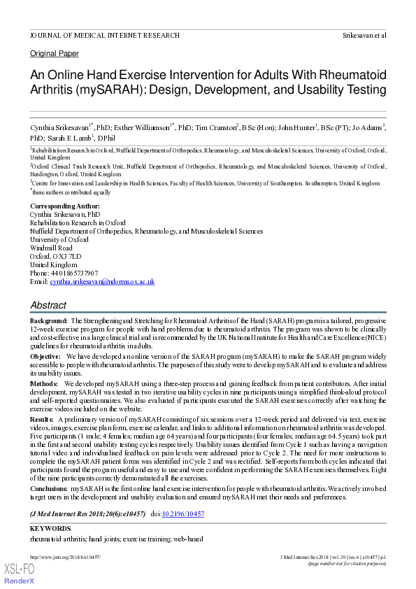 (PDF) An Online Hand Exercise Intervention for Adults With Rheumatoid ...