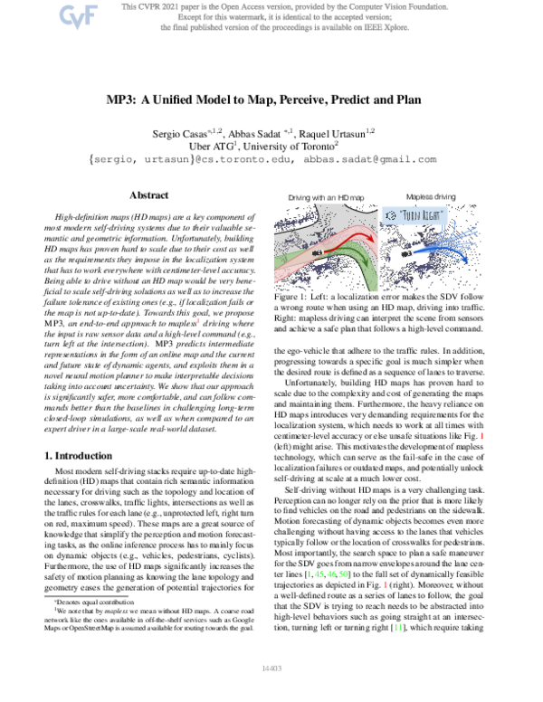 (PDF) MP3: A Unified Model to Map, Perceive, Predict and Plan