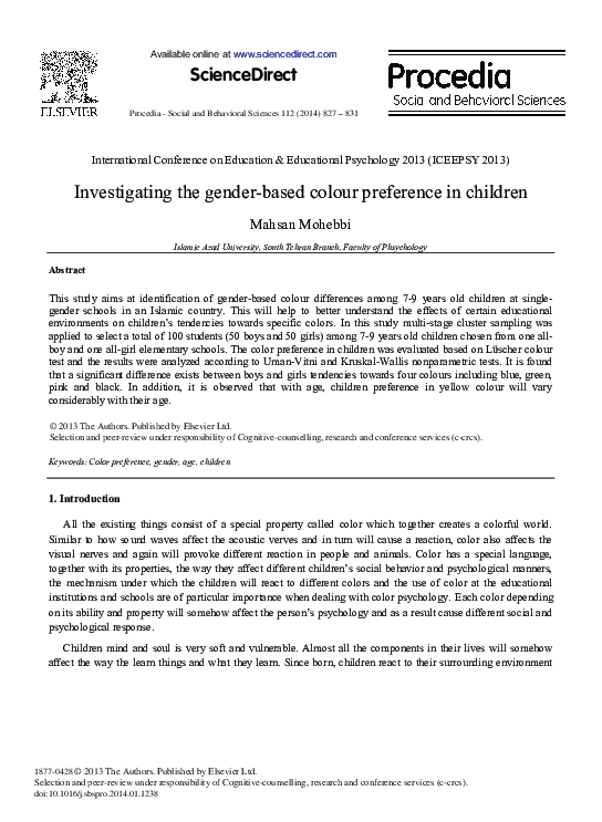 (PDF) Investigating the Gender-based Colour Preference in Children