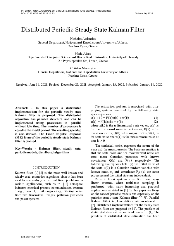 Pdf Distributed Periodic Steady State Kalman Filter