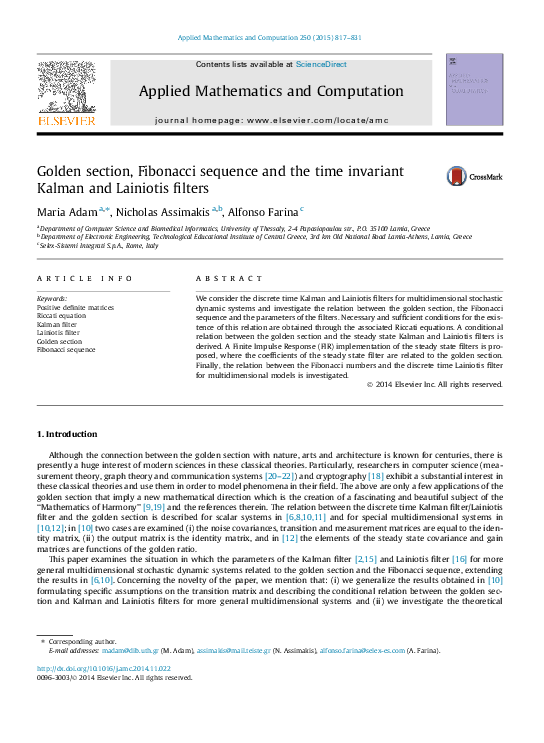 (PDF) Golden section, Fibonacci sequence and the time invariant Kalman ...