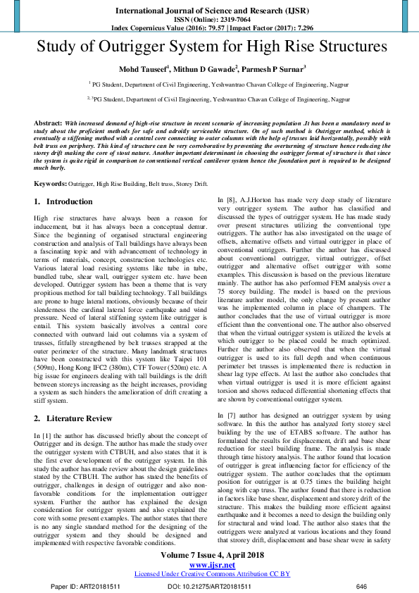 (PDF) Study of Outrigger System for High Rise Structures
