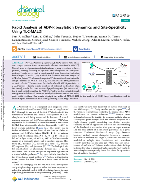 (PDF) Rapid Analysis of ADP-Ribosylation Dynamics and Site-Specificity Using TLC-MALDI
