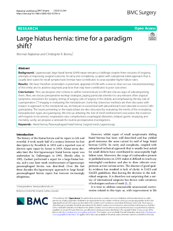 (PDF) Large hiatus hernia: time for a paradigm shift?