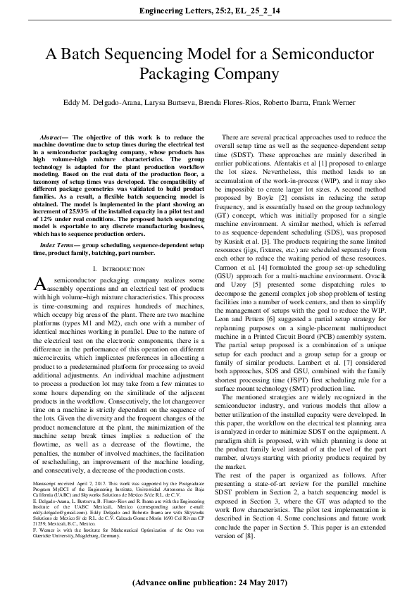 (PDF) A Batch Sequencing Model for a Semiconductor Packaging Company