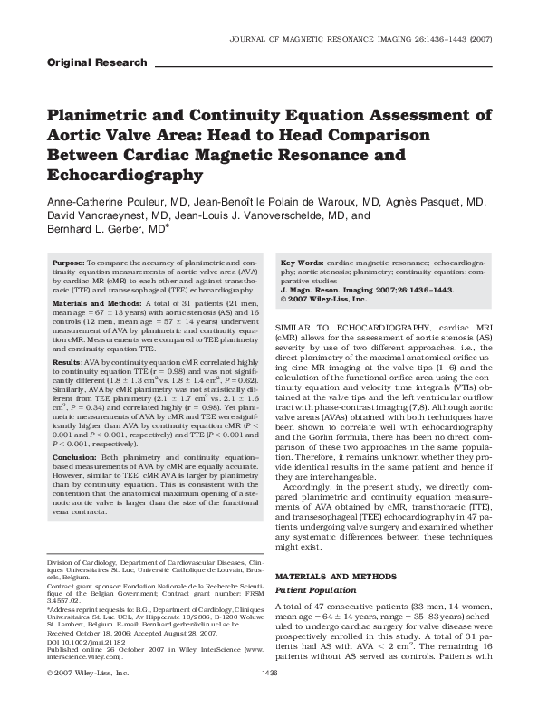 (PDF) Planimetric and continuity equation assessment of aortic valve ...