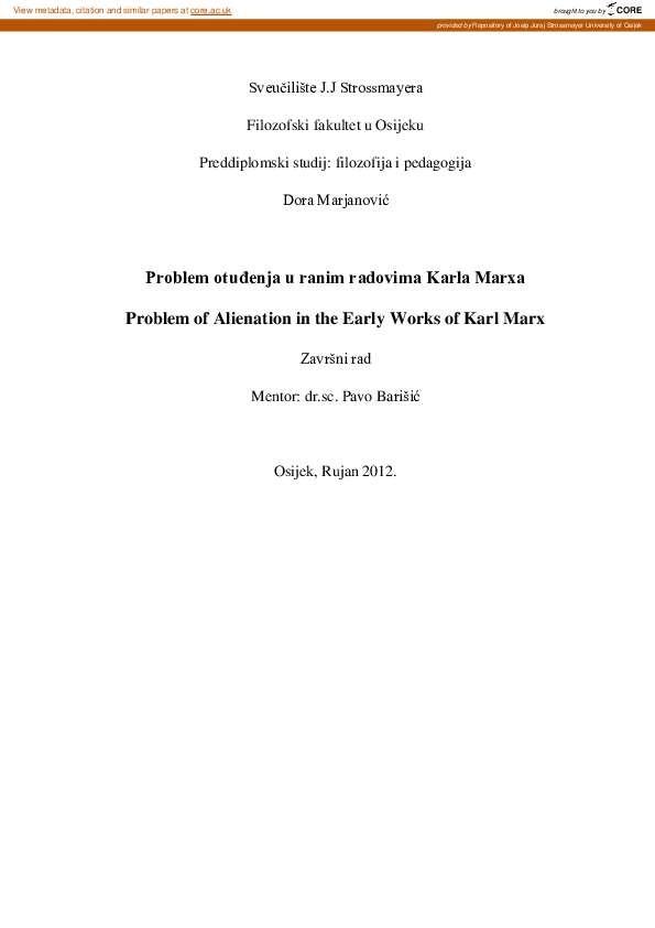 (PDF) Problem of alienation in the early works of Karl Marx