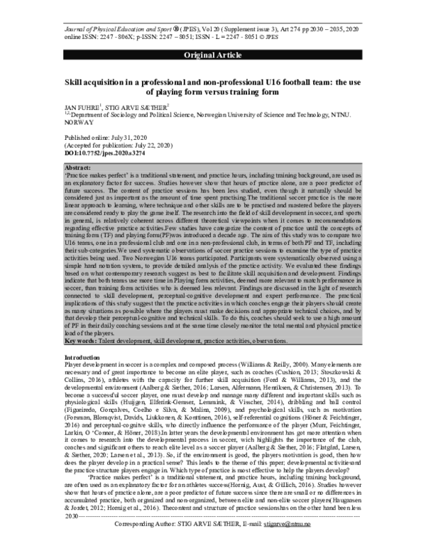 (PDF) Skill acquisition in a professional and non-professional U16 ...
