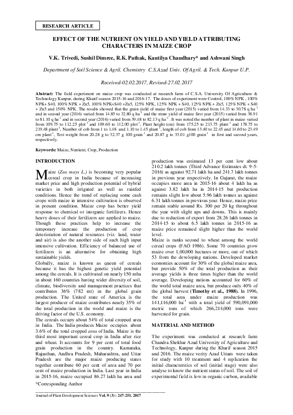 Pdf Effect Of The Nutrient On Yield And Yield Attributing Characters In Maize Crop