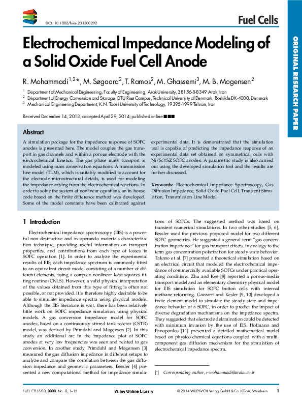 (PDF) Electrochemical Impedance Modeling of a Solid Oxide Fuel Cell Anode