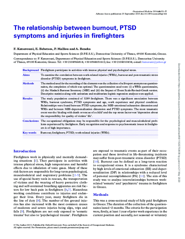 (PDF) The relationship between burnout, PTSD symptoms and injuries in ...