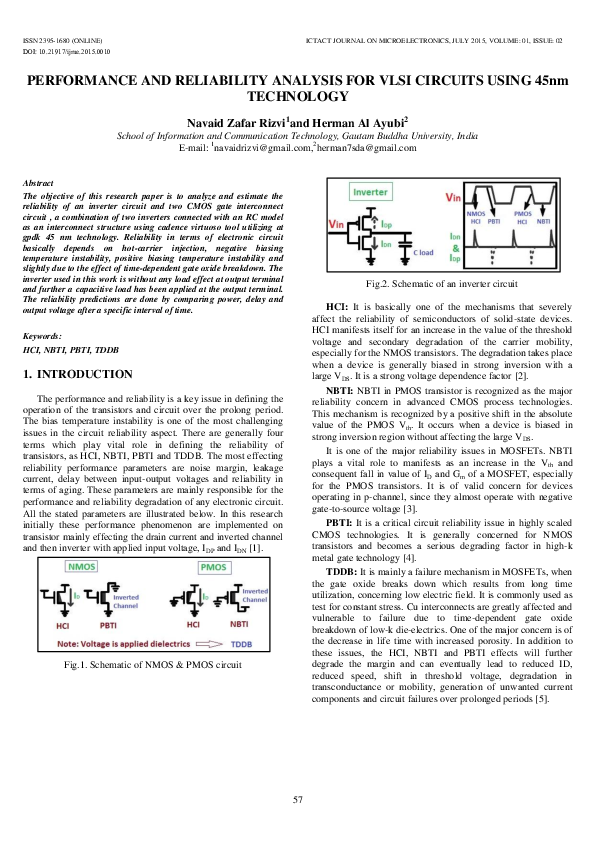 (PDF) PERFORMANCE AND RELIABILITY ANALYSIS FOR VLSI CIRCUITS USING 45nm TECHNOLOGY