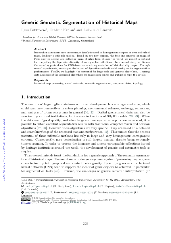 (PDF) Generic Semantic Segmentation of Historical Maps