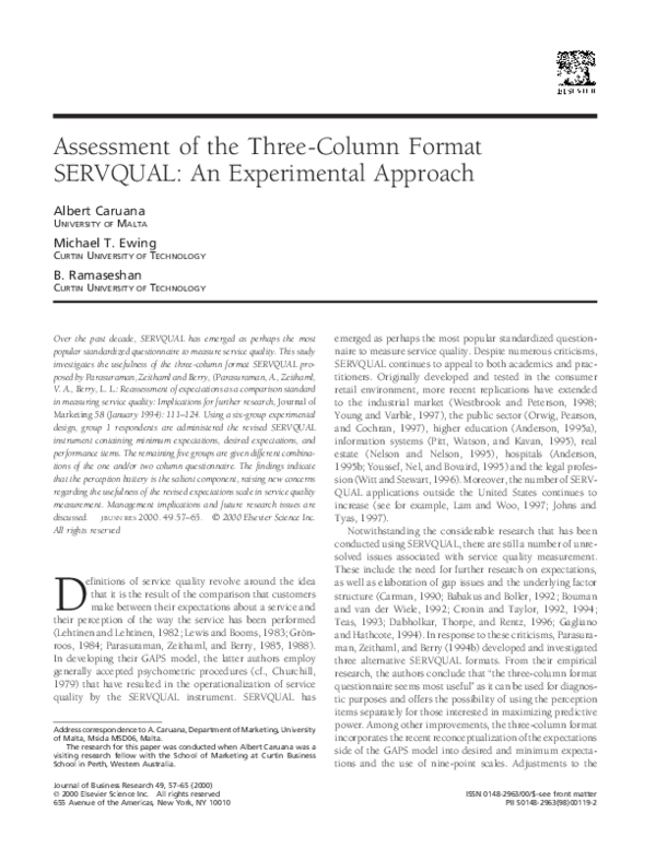 (PDF) Assessment of the Three-Column Format SERVQUAL