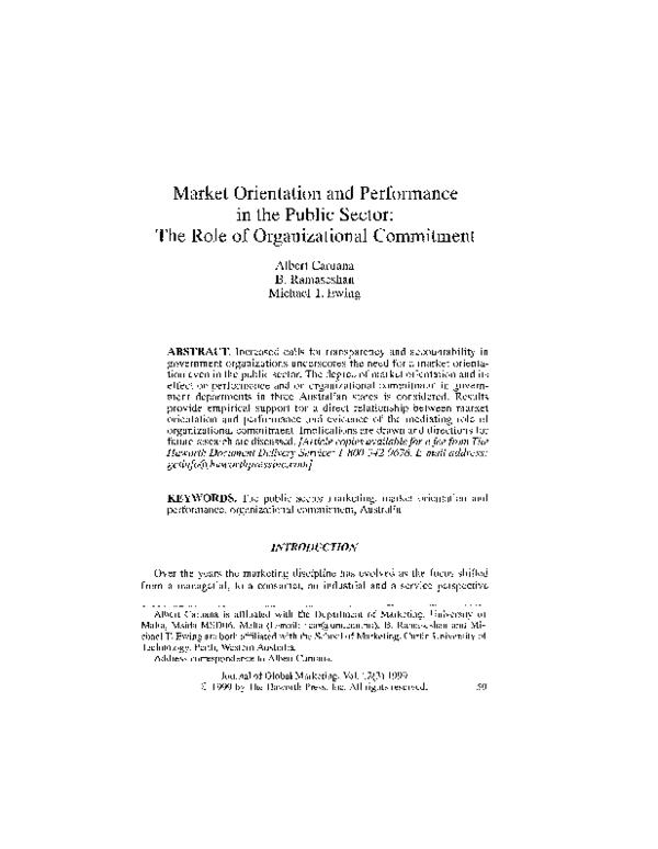 (PDF) Market Orientation and Performance in the Public Sector