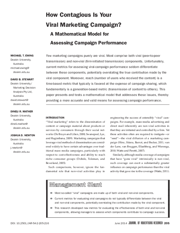 (PDF) How Contagious Is Your Viral Marketing Campaign?