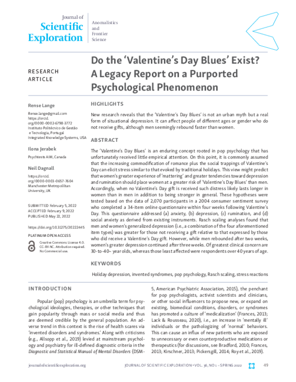 (PDF) Do the ‘Valentine’s Day Blues’ Exist? A Legacy Report on a ...