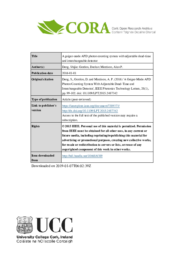 (PDF) A Geiger-Mode APD Photon Counting System With Adjustable Dead ...