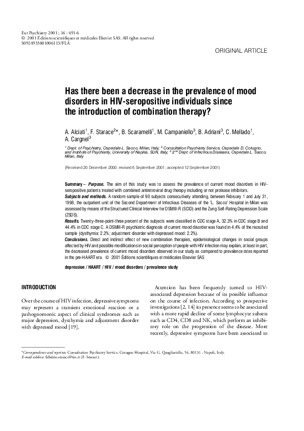 (PDF) Has there been a decrease in the prevalence of mood disorders in HIV-seropositive ...