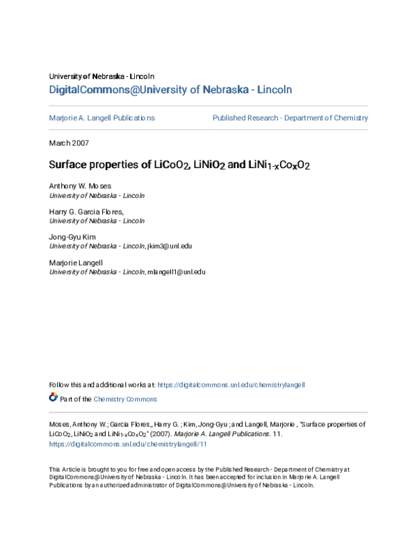 (PDF) Surface properties of LiCoO2, LiNiO2 and LiNi1−xCoxO2