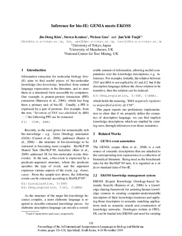 (PDF) Inference for bio-IE: GENIA meets EKOSS