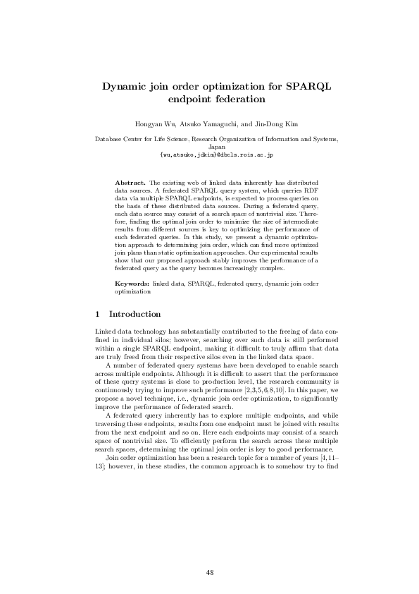 (PDF) Dynamic join order optimization for SPARQL endpoint federation