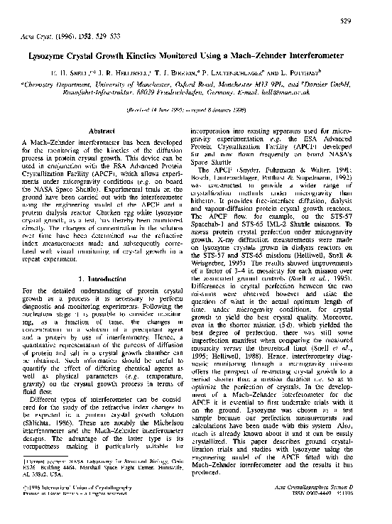 (PDF) Lysozyme Crystal Growth Kinetics Monitored Using a Mach–Zehnder Interferometer | John R ...