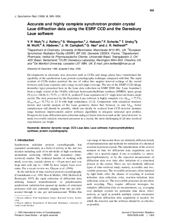 (PDF) Accurate and highly complete synchrotron protein crystal Laue diffraction data using the ...