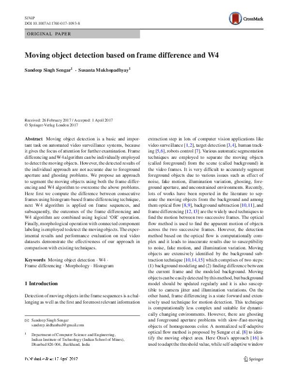 (PDF) Moving object detection based on frame difference and W4