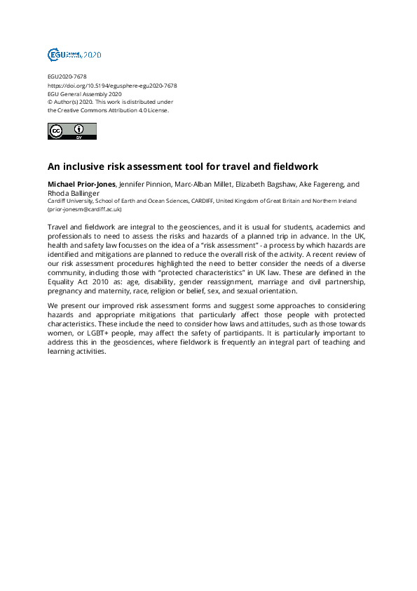 (PDF) An inclusive risk assessment tool for travel and fieldwork