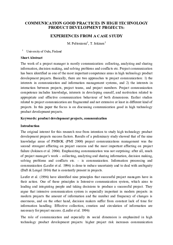 (PDF) Communication good practices in high technology product ...