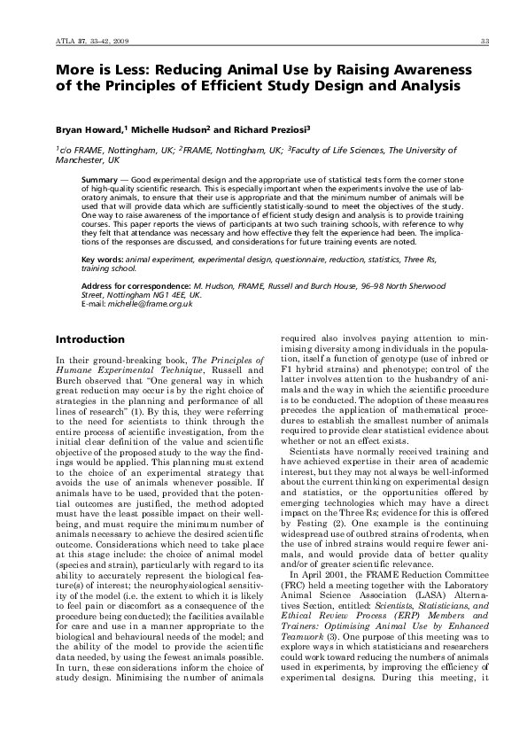 (PDF) More is Less: Reducing Animal Use by Raising Awareness of the ...