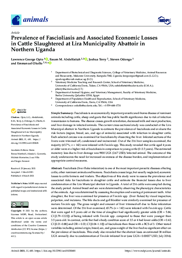 (PDF) Prevalence of Fascioliasis and Associated Economic Losses in ...
